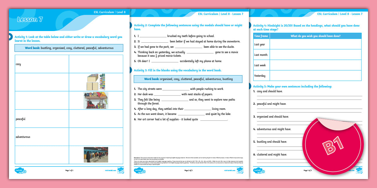 ESL Curriculum Level 8, Lesson 7 Worksheet (Lehrer gemacht)
