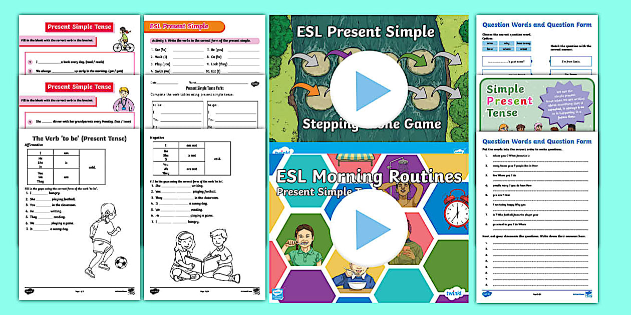 Pack de recursos: ejercicios de presente simple - Twinkl