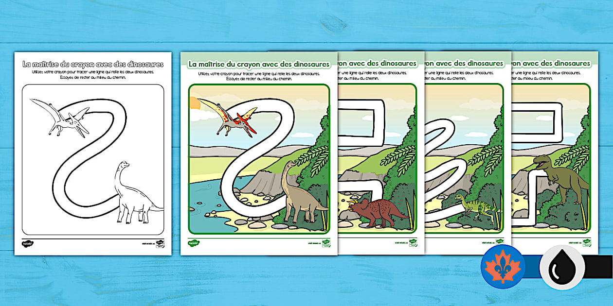 Dinosaur Pencil Control Worksheets French - Twinkl