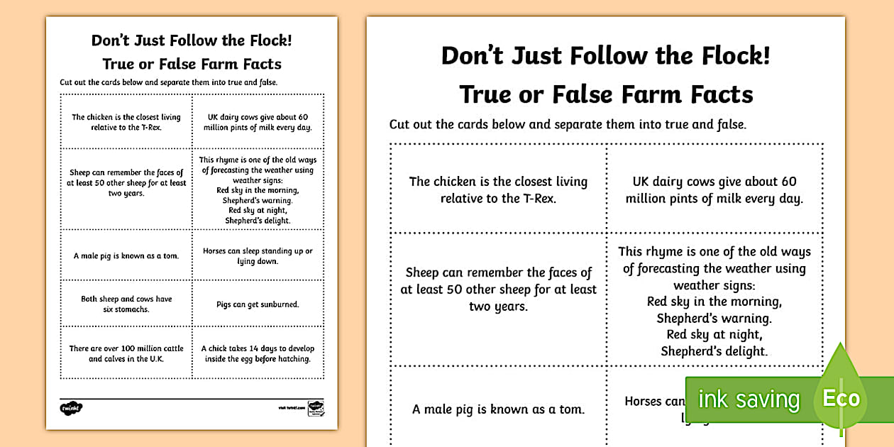 Don't Just Follow the Flock! True or False Farm Facts Activity