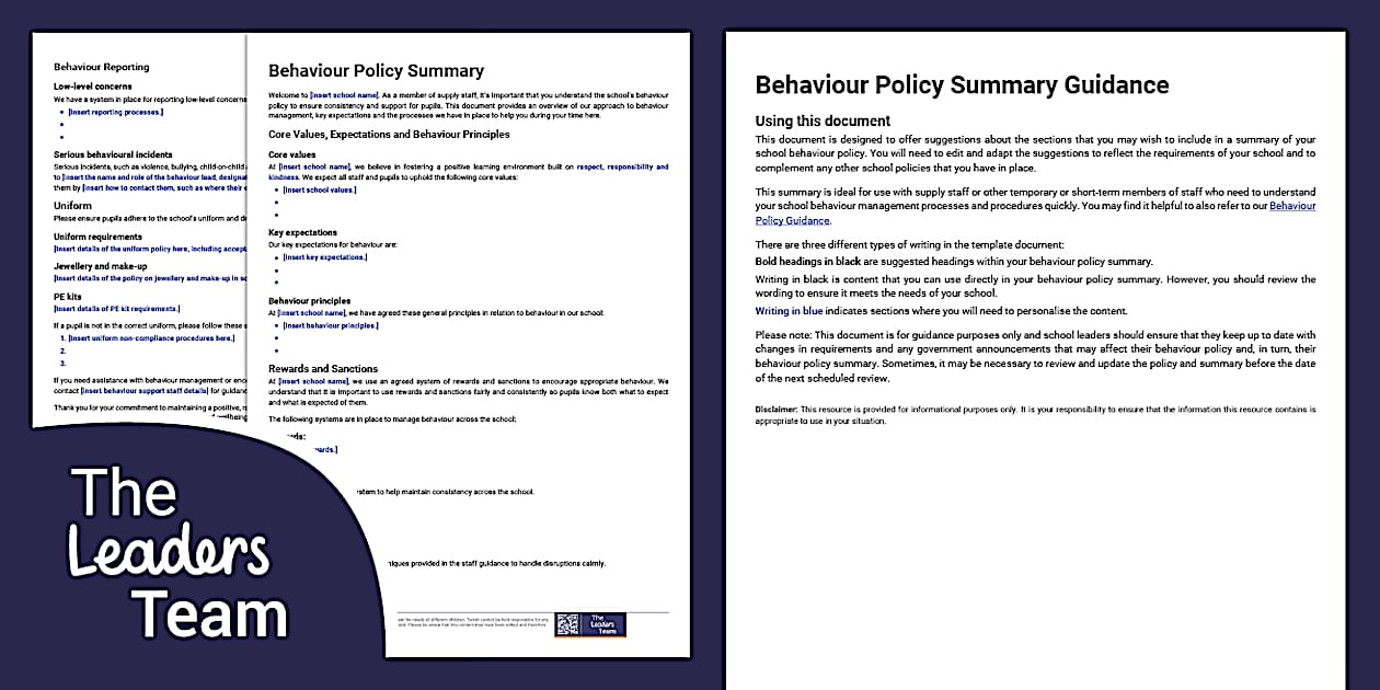 Behaviour Policy Summary - SLT (teacher made) - Twinkl