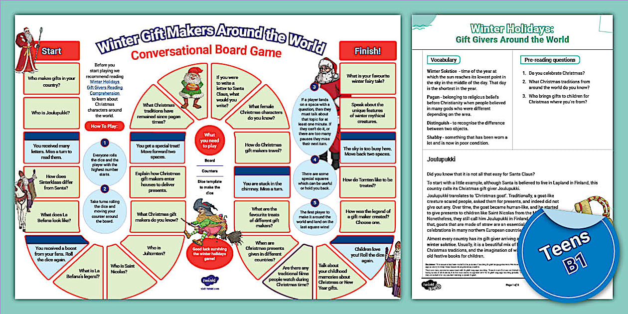 Winter Holidays Gift Givers Board Game (teacher made)