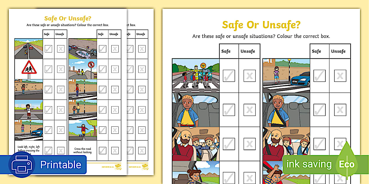 Safe and Unsafe Situations Worksheet | Road Safety - Twinkl