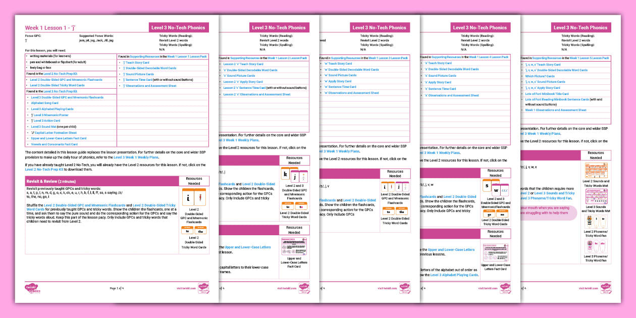 Level 3 No-Tech Phonics Week 1 Lesson Guides