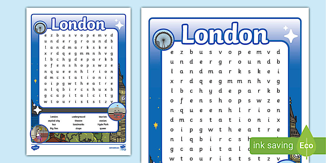 Black and White Lovely London Word Search (teacher made)
