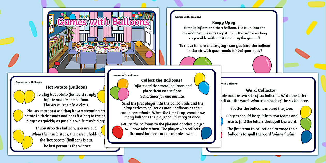 Games with Balloons for Kids' Parties Cards (teacher made)