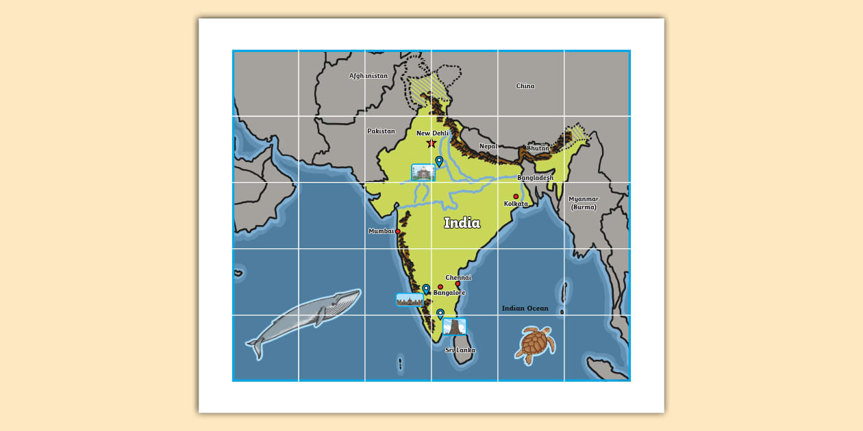 Map of India Mat (Compatible with Bee-Bot) - Twinkl