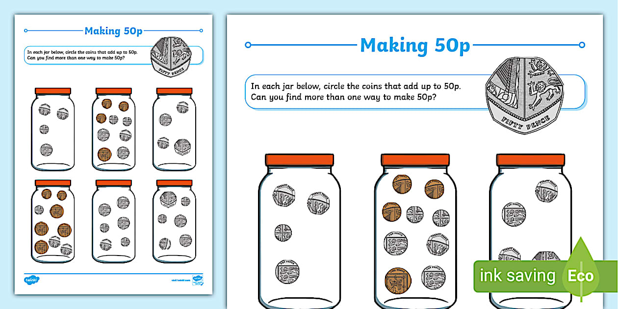 👉 Making 50p Worksheet | KS1 Money (teacher made)