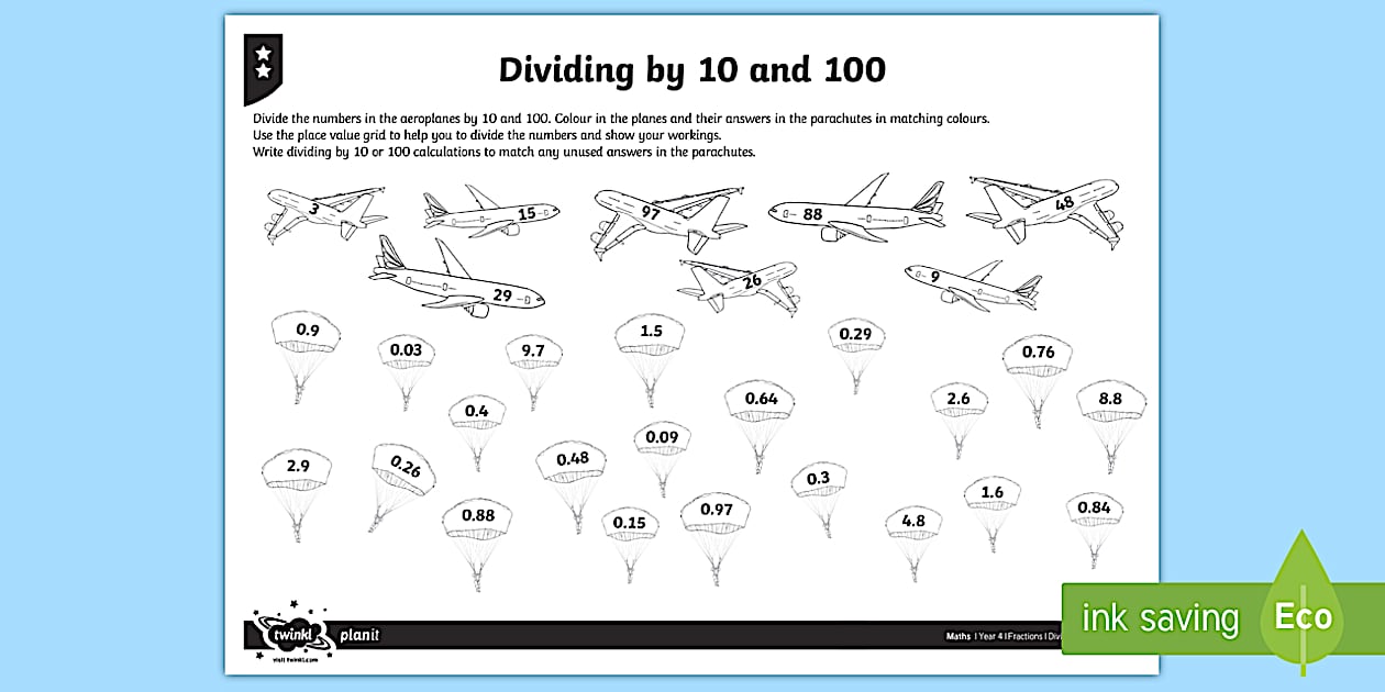 Lower Ability Dividing by 10 and 100 Differentiated Worksheets