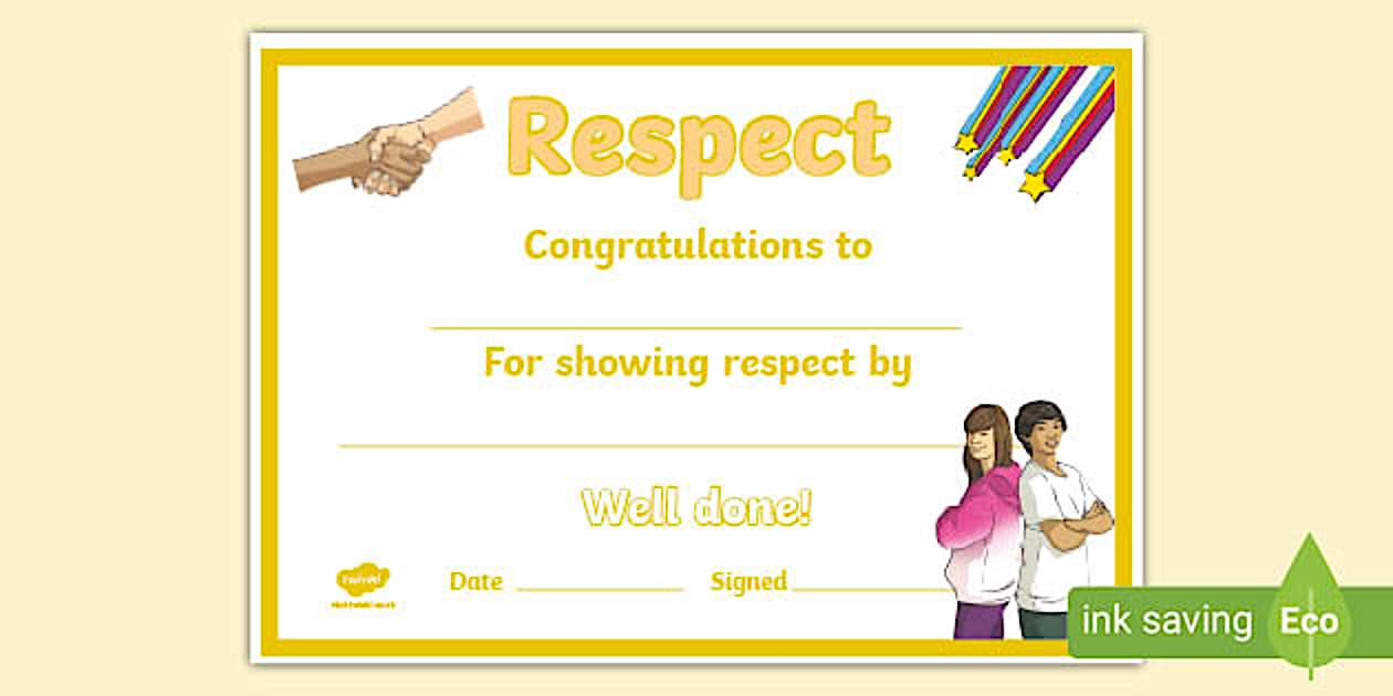 Respect Certificate KS2 (teacher made) - Twinkl