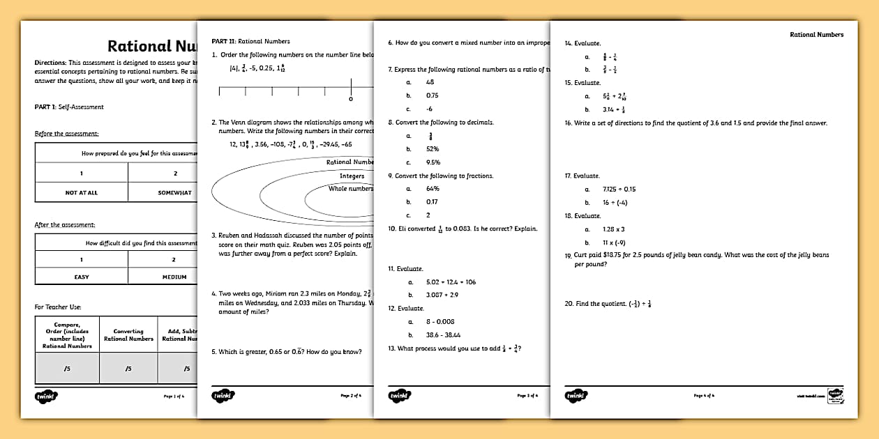 Seventh Grade Rational Numbers Summative Assessment - Twinkl
