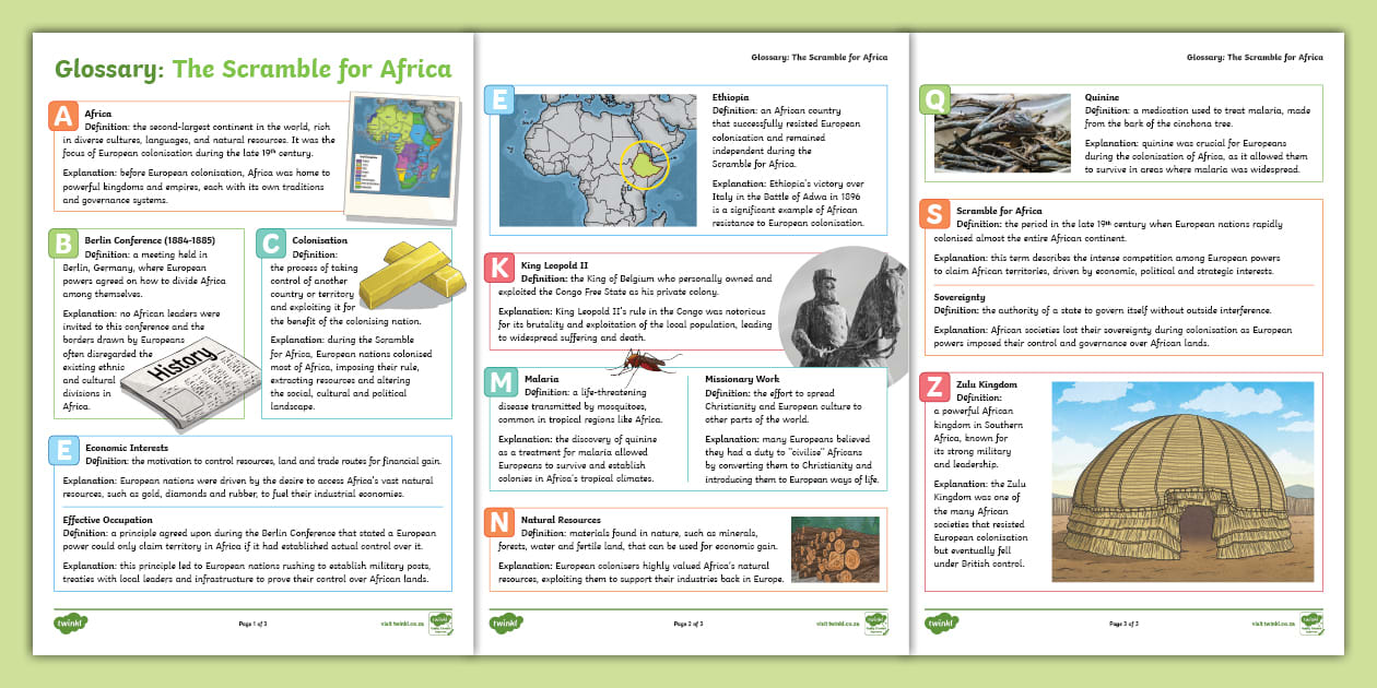 Grade 8 History: The Scramble for Africa Glossary - Twinkl