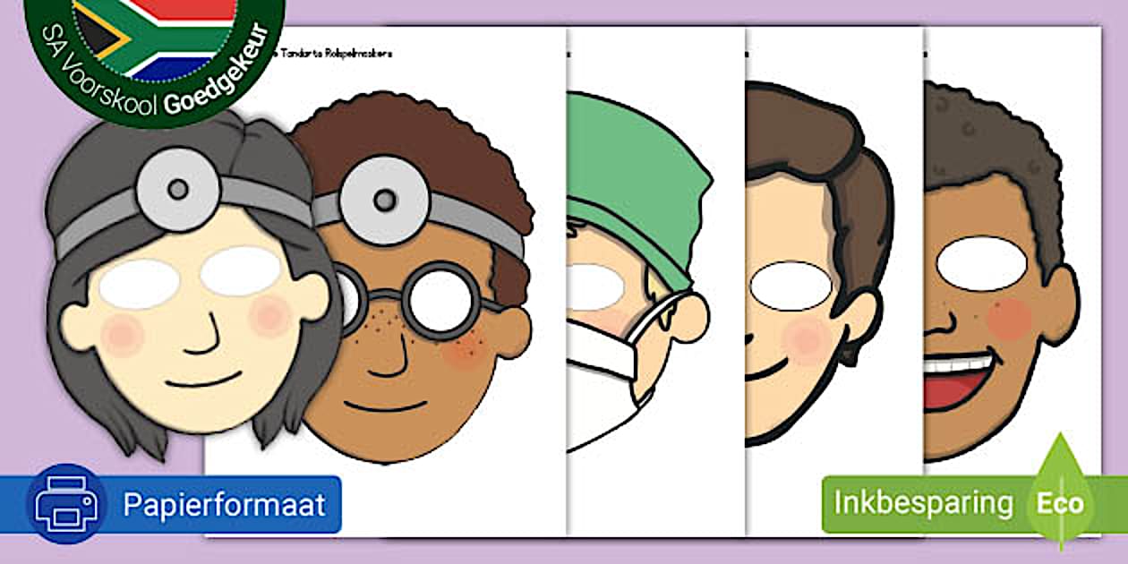 Tande en die Tandarts Rolspel Maskers (Teacher-Made)