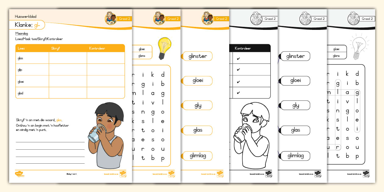Graad 2 Klanke Huiswerk gl- (Teacher-Made) - Twinkl