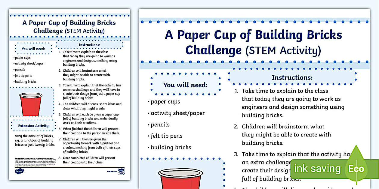 Building Bricks One Cup Challenge (STEM Activity) - Twinkl