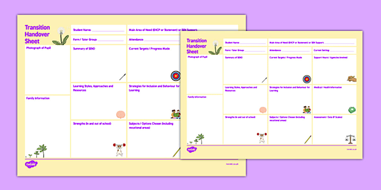 Editable SEN KS3 to KS4 Handover Transition Sheet - Twinkl