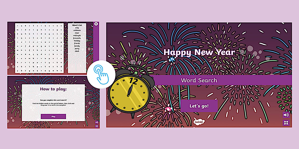 KS1 Happy New Year Interactive Word Search - Twinkl
