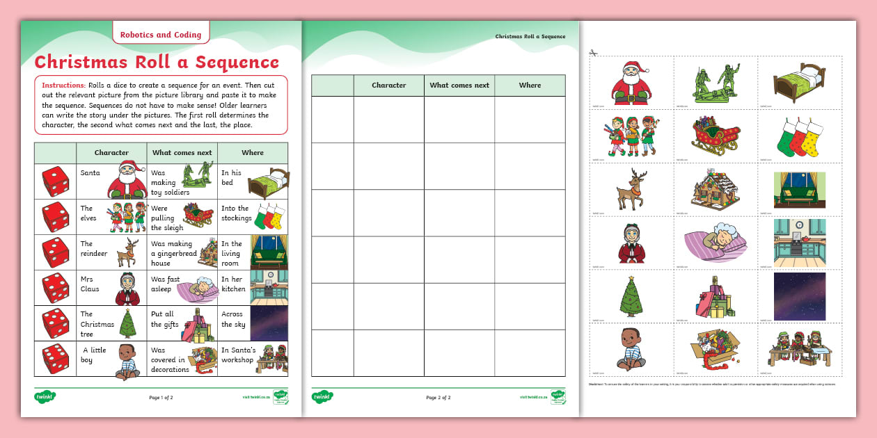 Robotics and Coding- Christmas Worksheet: Roll a Sequence