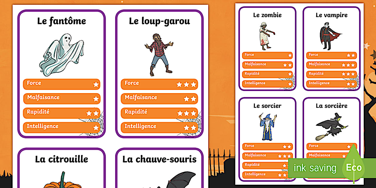 Jeu de Top Trumps thématique : les personnages d'Halloween