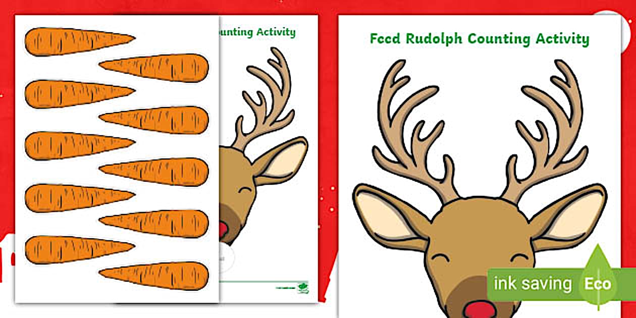 Black and White Feed Rudolph Counting Activity - Twinkl