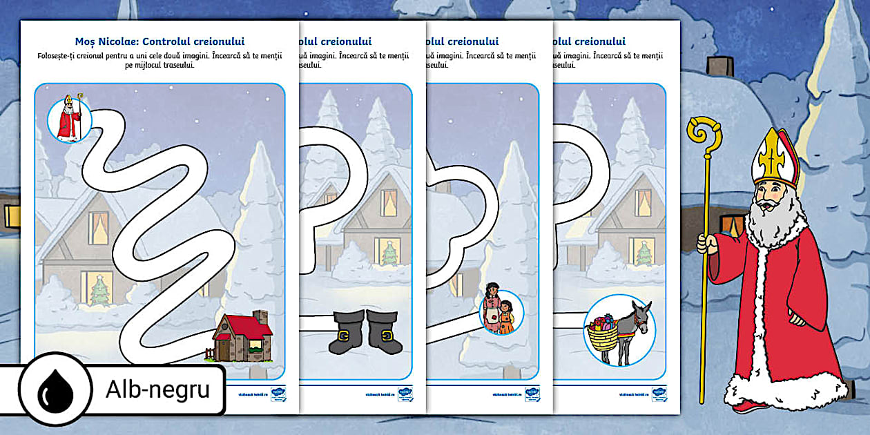Moș Nicolae: Controlul creionului – Fișe de activitate