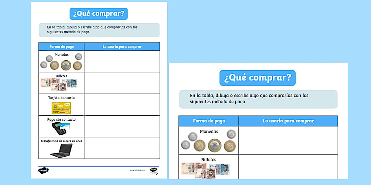 Guía de medios de pago para niños en pesos - Twinkl Colombia