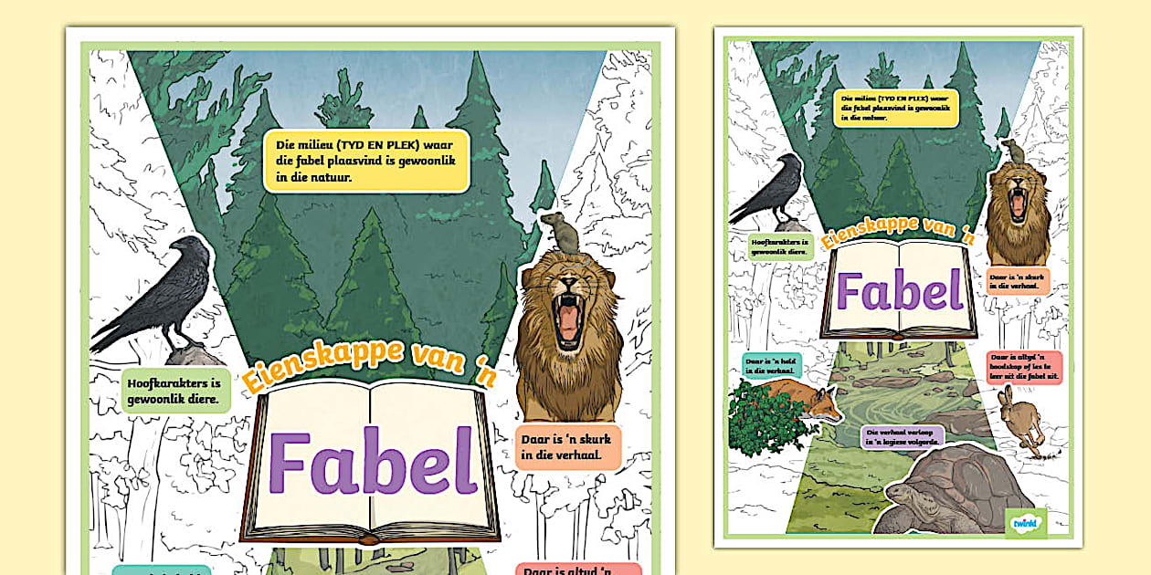 Eienskappe van 'n Fabel Vertoonplakkaat (teacher made)