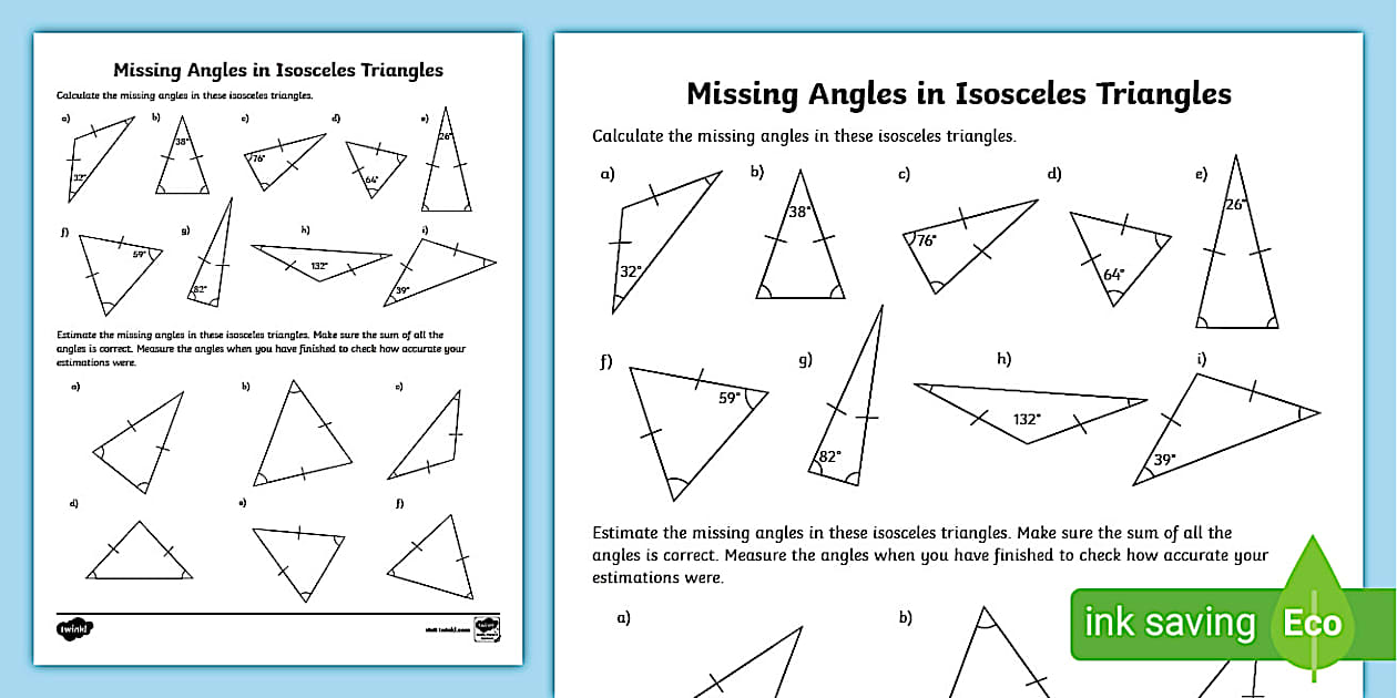 Find Missing Angles in Isosceles Triangles Worksheet
