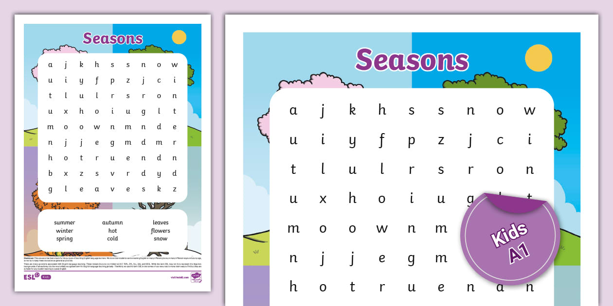 ESL Seasons Word Search [Kids, A1] (teacher made) - Twinkl