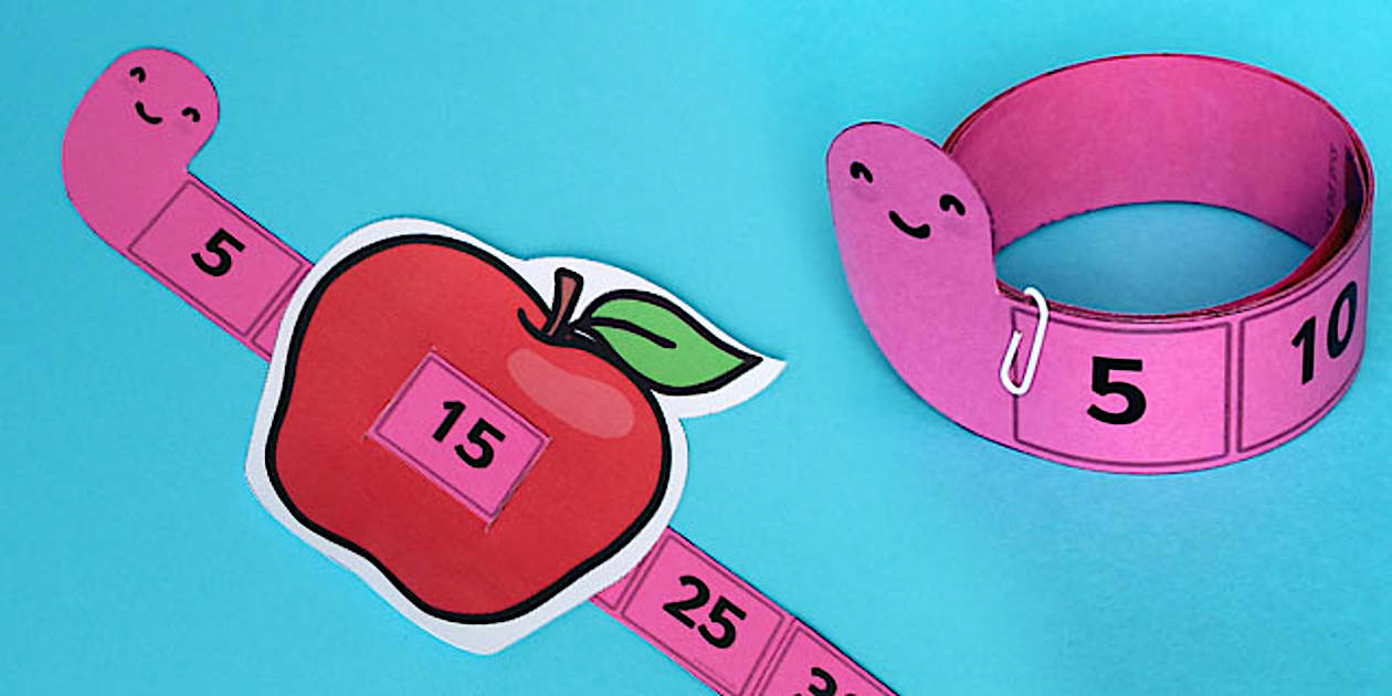 Editable Worm and Apple Counting Up in 5s Strip - Twinkl