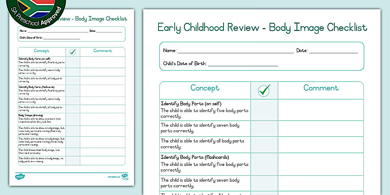 Preschool: Early Childhood Review: Body Image Checklist