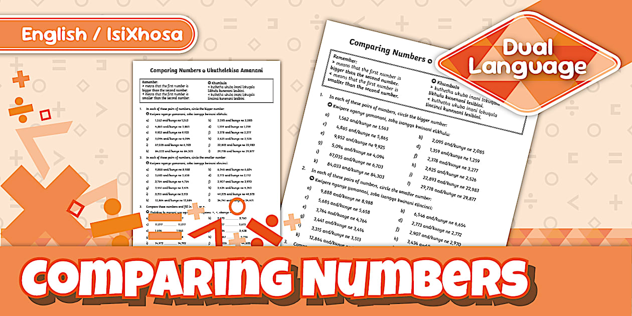 Grade 4 Comparing Numbers Worksheet - Intermediate Phase IsiXhosa/English