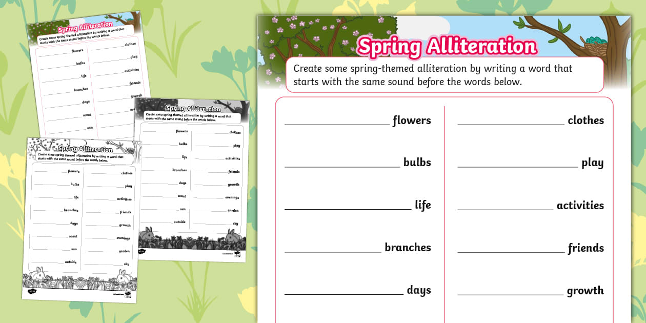 Spring Alliteration Worksheet - Twinkl English - Twinkl