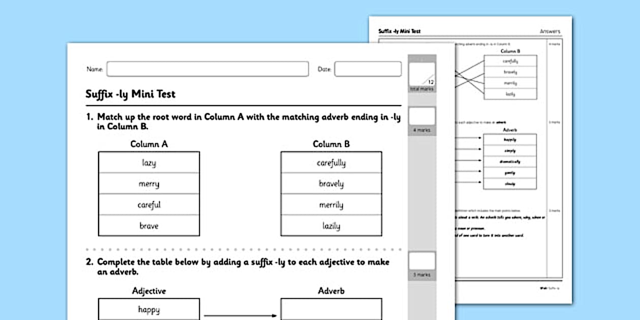 Suffix -ly Mini Test (teacher made) - Twinkl