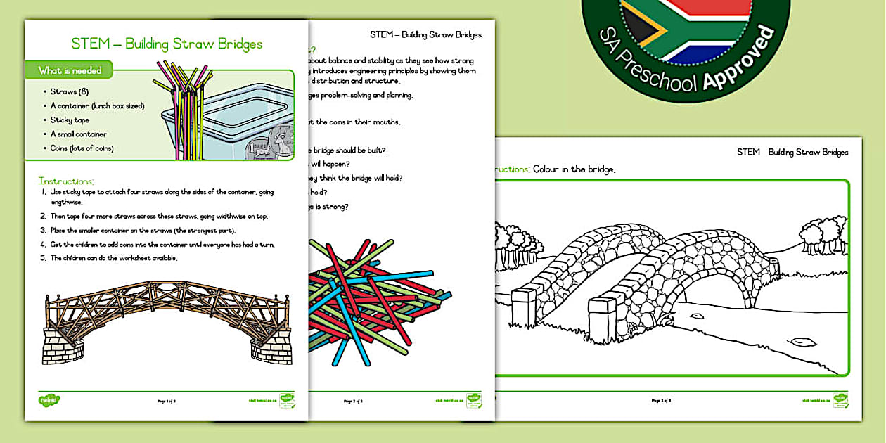 Preschool: STEM - Building a Straw Bridge (teacher made)
