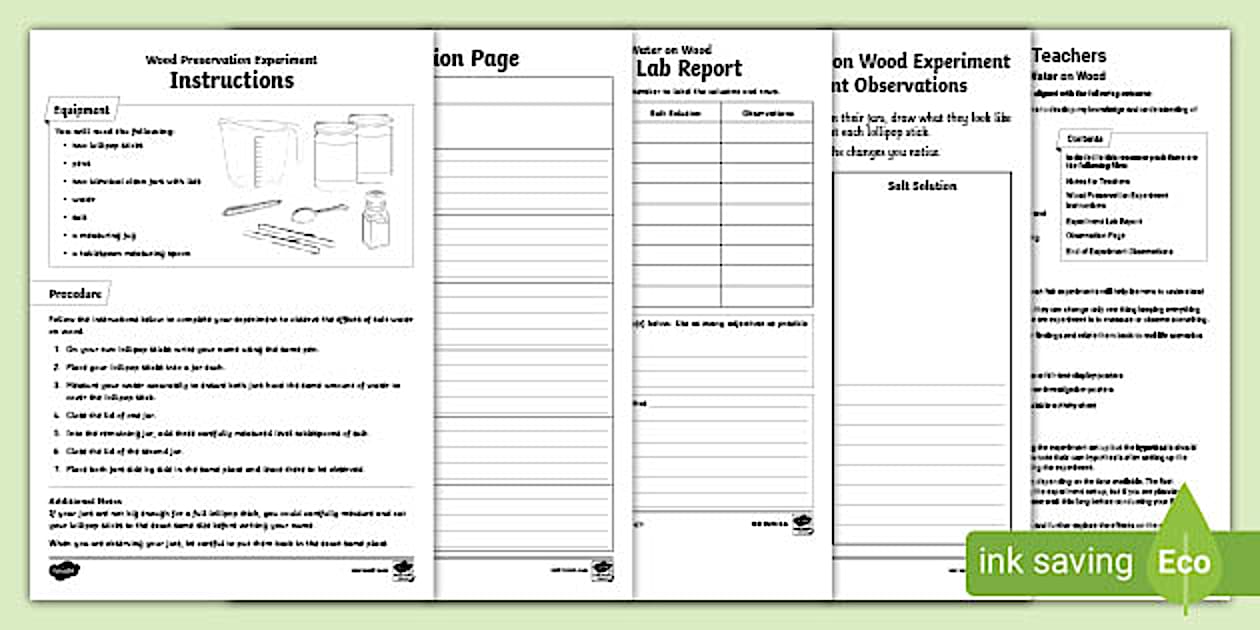 The Effects of Salt Water on Wood Experiment Resource Pack