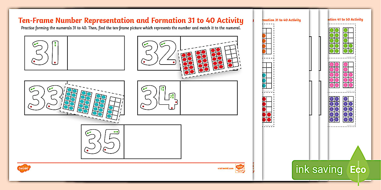 👉 Ten-Frame Number Representation and Formation 31-50