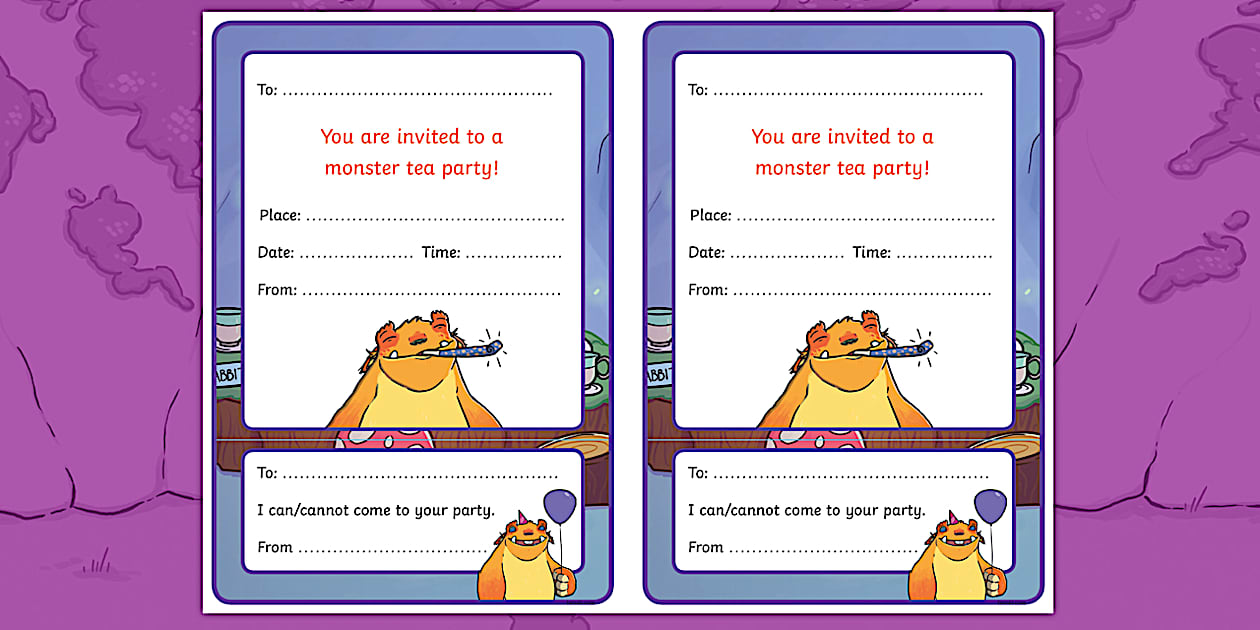 Editable A Monster Surprise: Monster Party Invitation Writing Frames