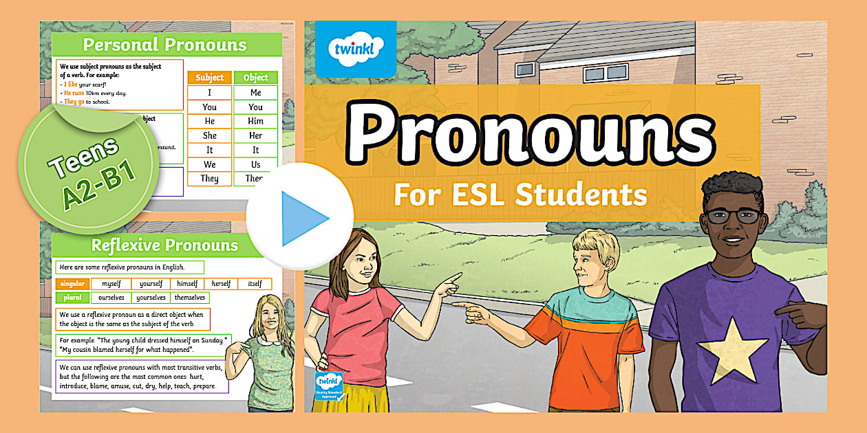 ESL Pronouns PowerPoint Lesson [Teens, A2-B1] (teacher made)