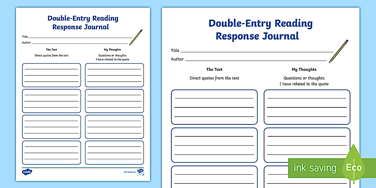 Double-Entry Reading Response Journal - Twinkl
