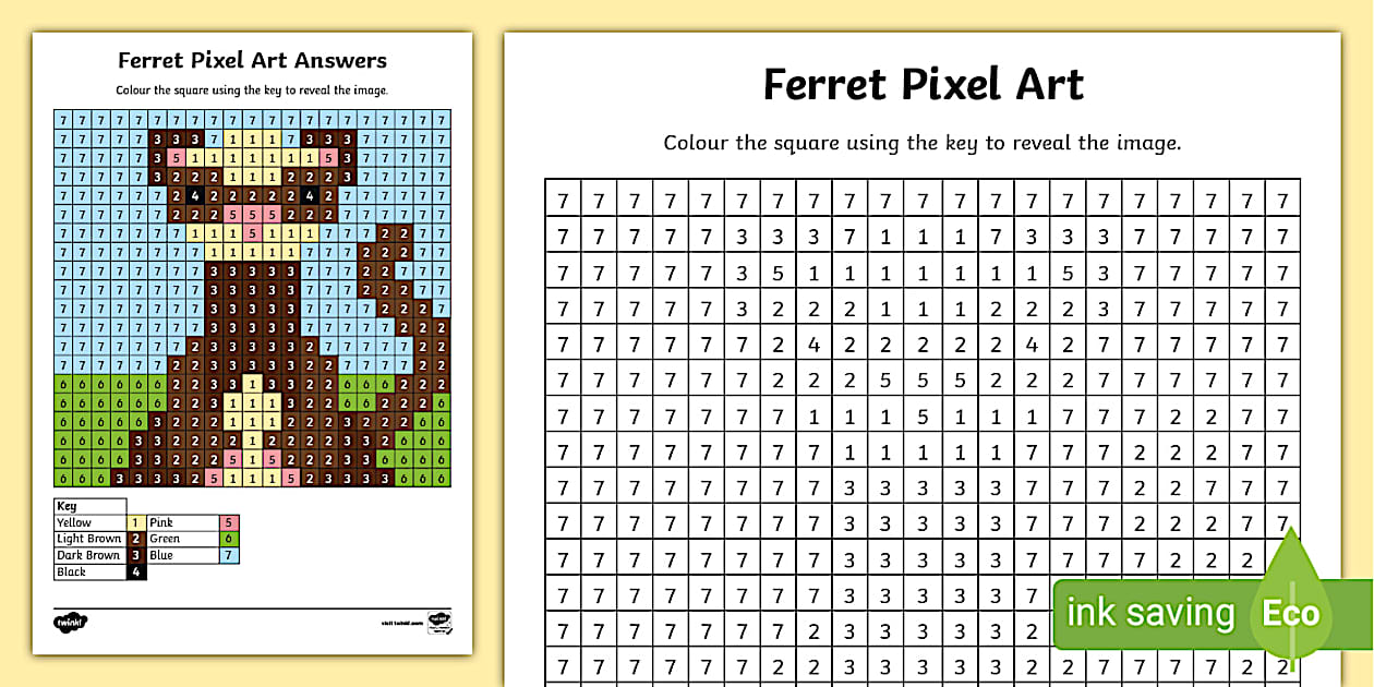 Ferret Pixel Art Template (Teacher-Made) - Twinkl