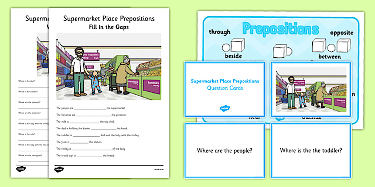 Supermarket Place Prepositions Pack (teacher made) - Twinkl
