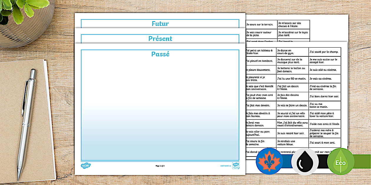 Past, Present and Future Tense Verbs Sorting Activity French