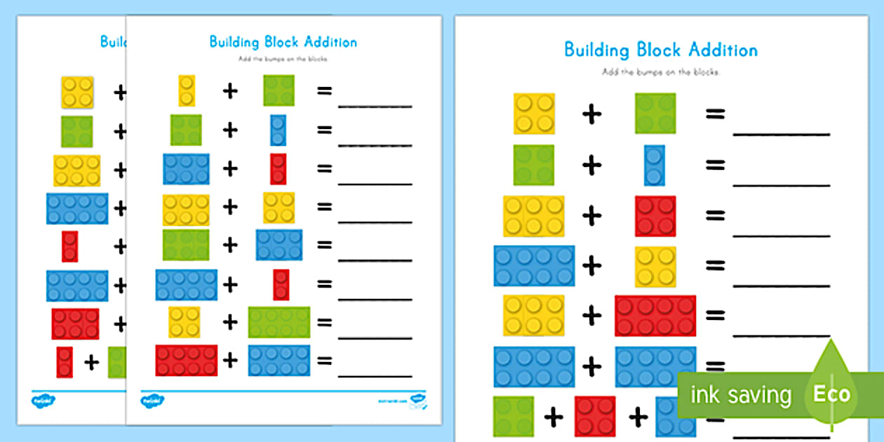 Building Block Addition Worksheet (Teacher-Made) - Twinkl