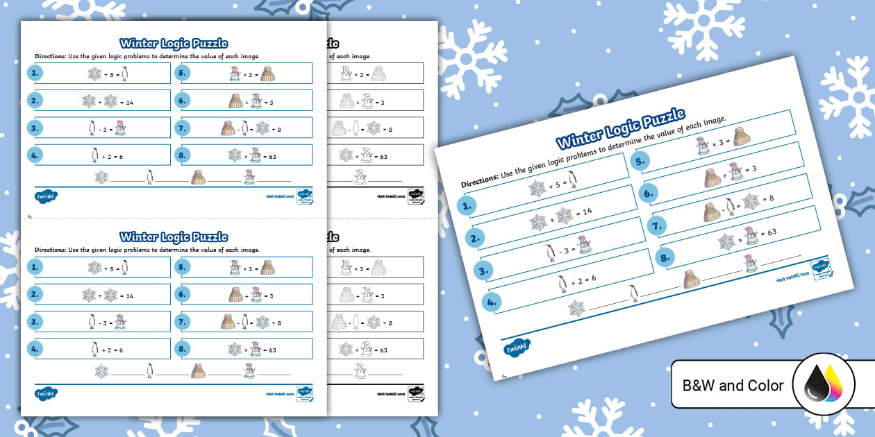 Algebra Critical Thinking Winter Logic Puzzle for 6-8
