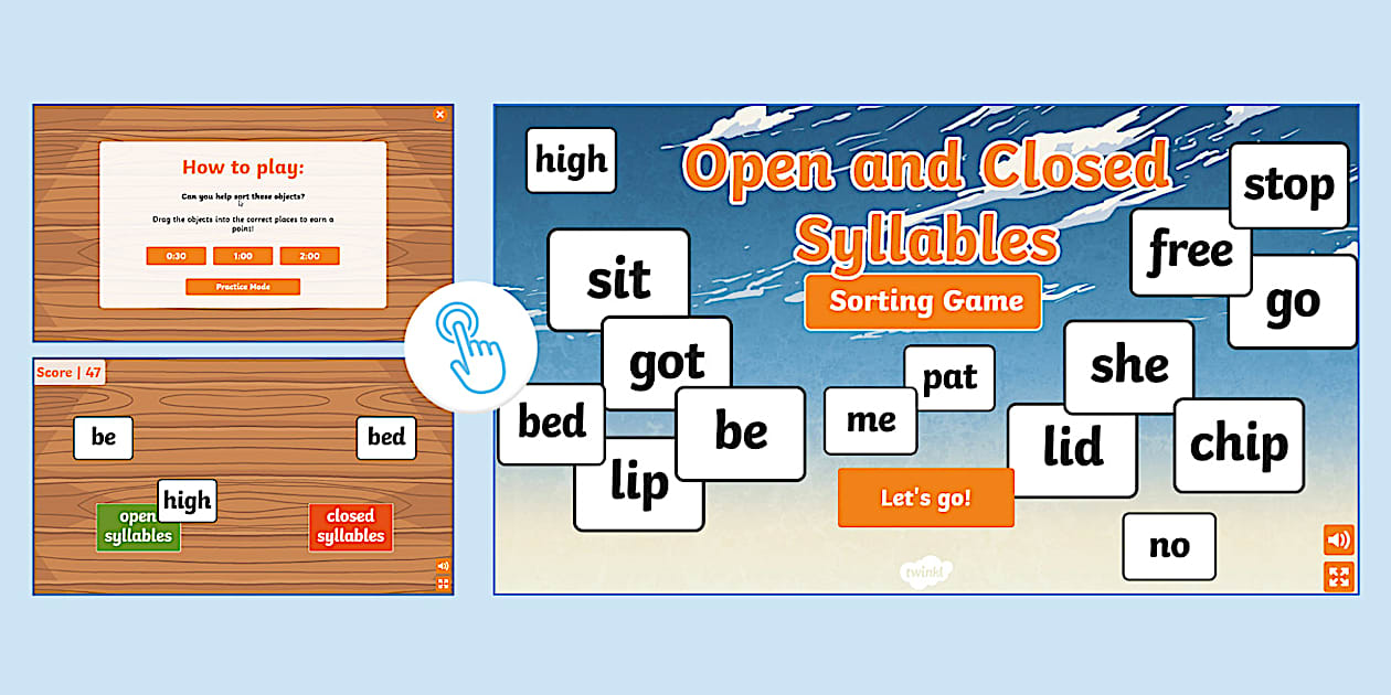 Open and Closed Syllable Interactive Sorting Game - Twinkl