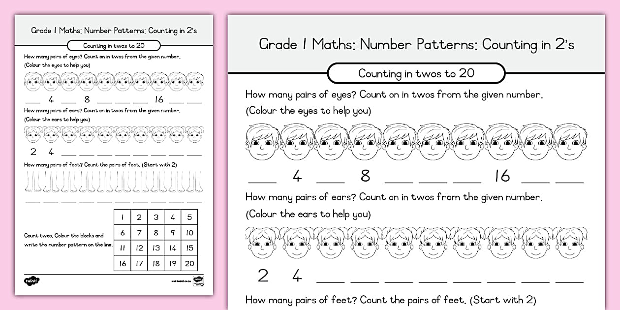 Grade 1 Maths: Number Patterns: 2's to 20 (teacher made)