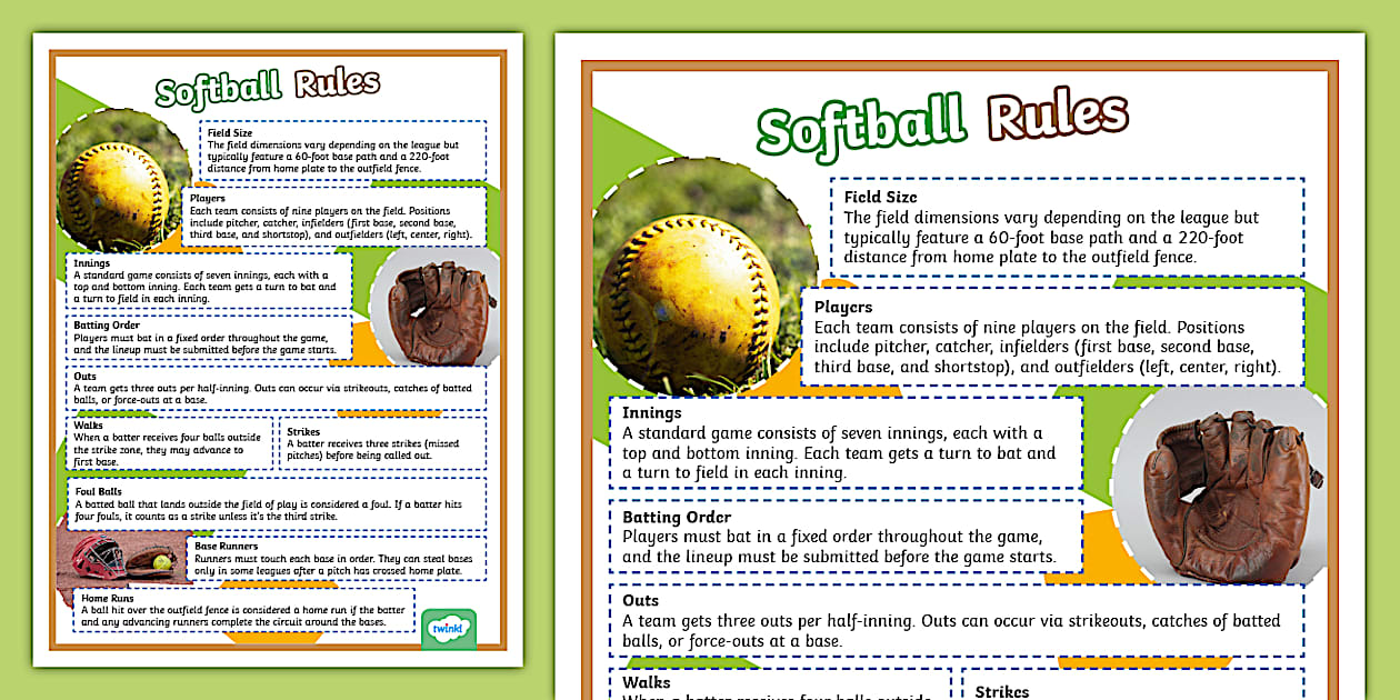 Softball Rules Poster (ティーチャーメイド) - Twinkl