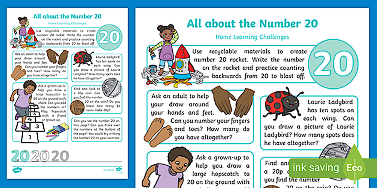 👉 EYFS Maths: All about the Number 20 Home Learning Challenges
