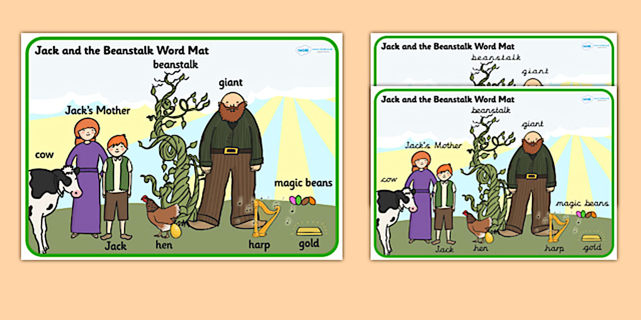 Cursive Jack and the Beanstalk Scene Word Mat - Twinkl